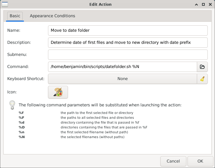 Thunar file manager action to move files into a date folder | Benjamin's Blog